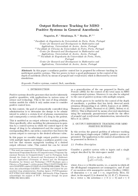 Pdf Output Reference Tracking For Miso Positive Systems In General Anesthesia
