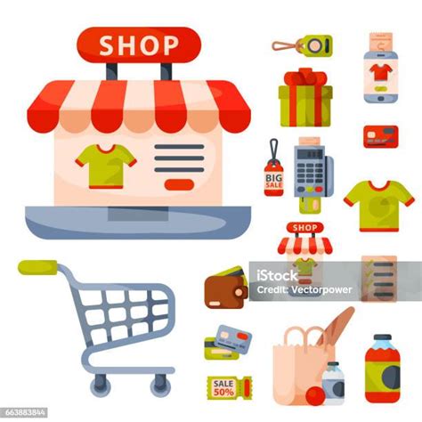 고객 카트 바구니 음식과 상업 제품 절연된 벡터 일러스트와 함께 슈퍼마켓 식료품 쇼핑 복고 만화 아이콘 설정 개념에 대한 스톡 벡터 아트 및 기타 이미지 Istock