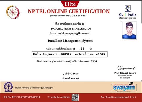 Henit Panchal On Linkedin Nptel Databasemanagement