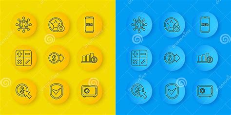 Set Line Cursor And Coin Calculator Coin Money With Dollar Safe Pie Chart Infographic