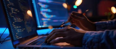 Programmer Coding At Work With Hands At Laptop Programming At Night