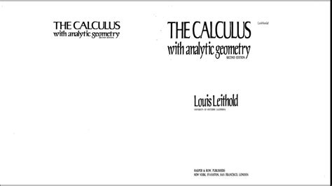 The Calculus Chapter 1 Real Number And Intro To Analytic Geometry Tcwag By Loius Leithold