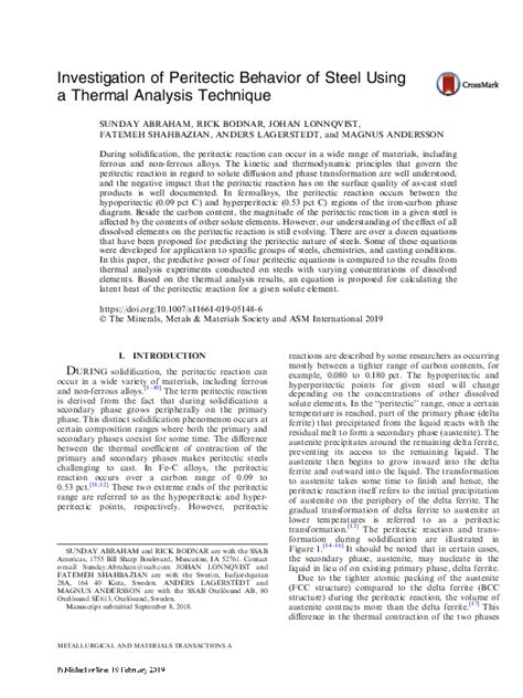 Pdf Investigation Of Peritectic Behavior Of Steel Using A Thermal