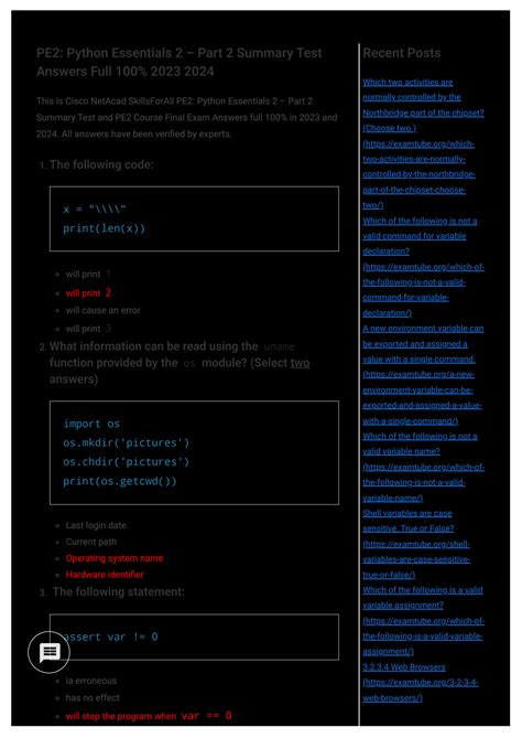 Solution Pe2 Python Essentials 2 Part 2 Summary Test Answers Full 100