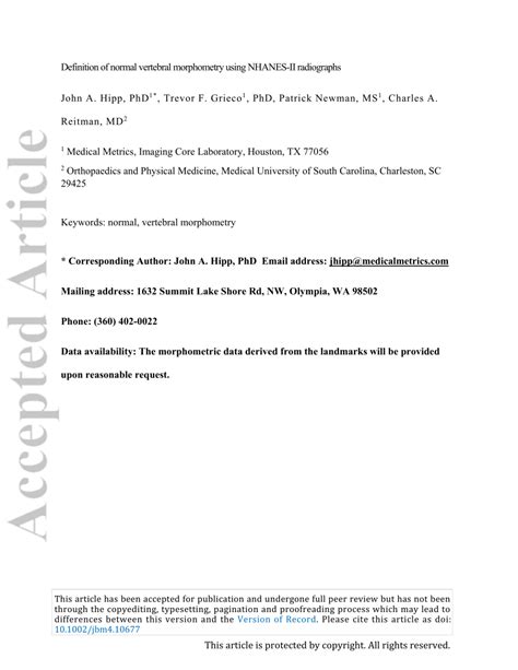 Pdf Definition Of Normal Vertebral Morphometry Using Nhanes‐ii Radiographs