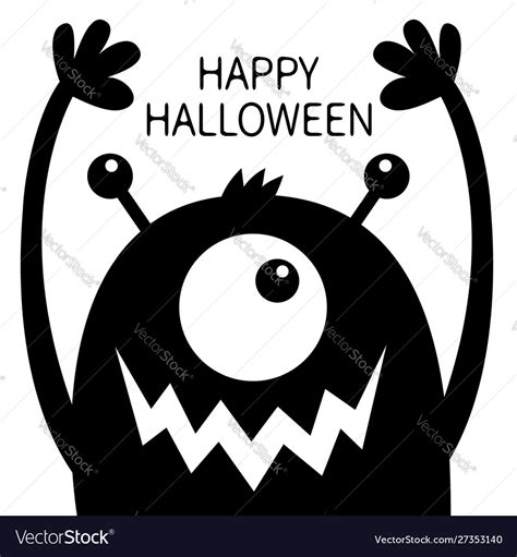 Happy Halloween Monster Head Black Silhouette One Vector Image