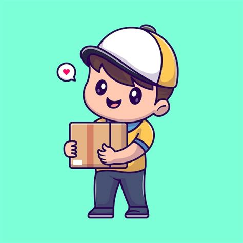 Free Vector Cute Courier Shipping Package Cartoon Vector Icon