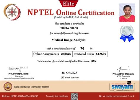 Yukta Sri Ck On Linkedin Nptel Certification Medicalimaging