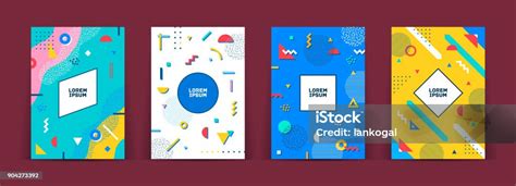 네오 멤피스 스타일 커버 세트 멋진 밝은 커버의 컬렉션입니다 개요 도형 작곡 벡터입니다 재미에 대한 스톡 벡터 아트 및 기타 이미지 Istock