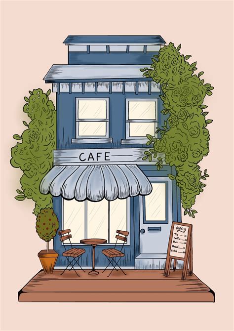 Illustration Of Cafe Shop Digitalart Art Cafe Whimsical Art