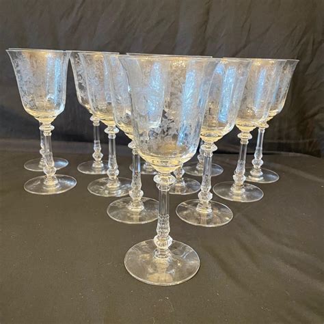 Etched Floral Glass Set Of Wine Glasses Plates And More Dr Rg