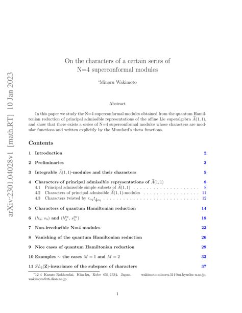 Pdf On The Characters Of A Certain Series Of N4 Superconformal Modules