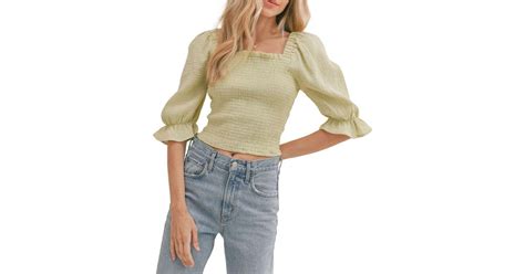 Sadie And Sage By The Shore Smocked Crop Top In Yellow Lyst