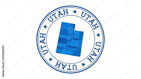 Utah Intro Badge With The Circular Name And Map Of Us State Utah