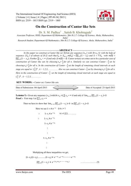 On The Construction Of Cantor Like Sets Pdf