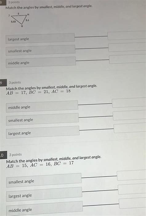 [answered] 3 9 10 3 Points Match The Angles By Smallest Middle And Kunduz