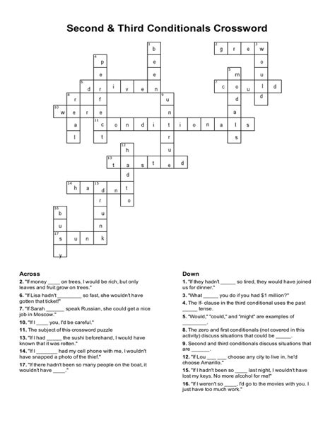 second third conditionals crossword pdf
