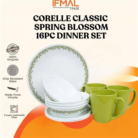 Ready Stock Corelle Classic Spring Blossom Green 16pc Dinner Set Classic Dinner Serve Set