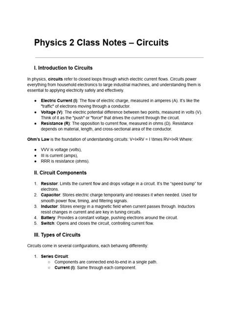 Circuits Notes Pdf Electrical Network Electric Current