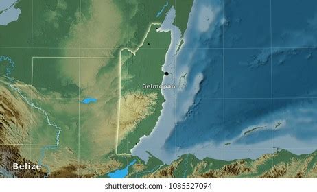 Physical Map Within Belize Area Stereographic Stock Illustration