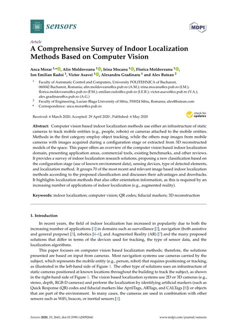 PDF A Comprehensive Survey Of Indoor Localization Methods Based On Computer Vision
