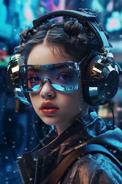 一个很酷的女孩儿童技术封面艺术以 cybergoth 风格在 cinema4d 中呈现史诗般的肖像画超现实主义科幻rtx数字喷枪