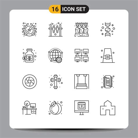 Set Of 16 Modern Ui Icons Symbols Signs For Currency Genetic Carrot Gene Chromosome Editable