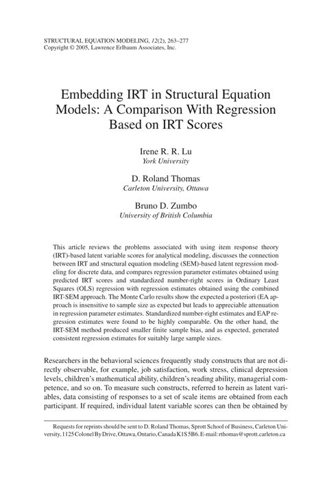 Pdf Embedding Irt In Structural Equation Models A Comparison With Regression Based On Irt Scores