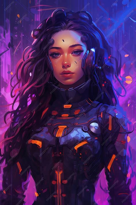 Premium Ai Image A Woman With A Purple Hair And A Black Suit With A