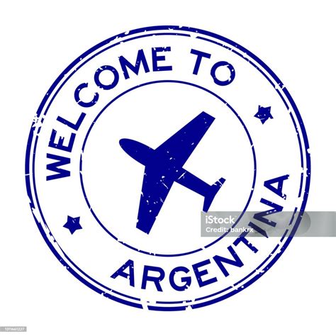 그런지 블루는 흰색 배경에 비행기 아이콘 라운드 고무 씰 스탬프와 아르헨티나 단어에 오신 것을 환영합니다 고무에 대한 스톡 벡터 아트 및 기타 이미지 Istock