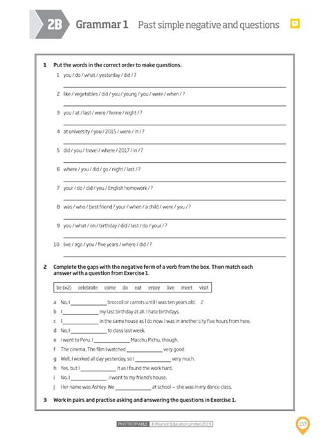 2b grammar 1 past simple negative and questions with answers pdf
