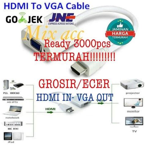 Promo HDMI TO VGA CONVERTER HDMI TO VGA ADAPTER Kabel HDMI To VGA Female Putih Kab