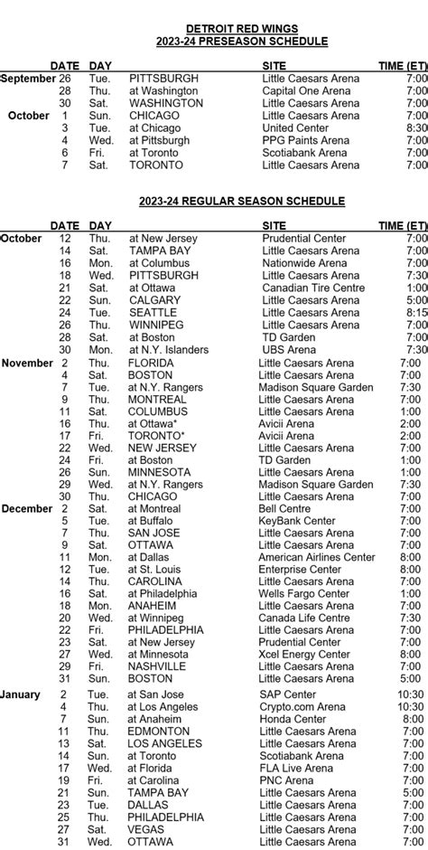 Red Wings Schedule 2023 24 Printable