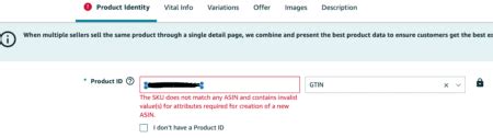 The SKU Does Not Match Any ASIN And Contains Invalid Value S For Attributes Required For