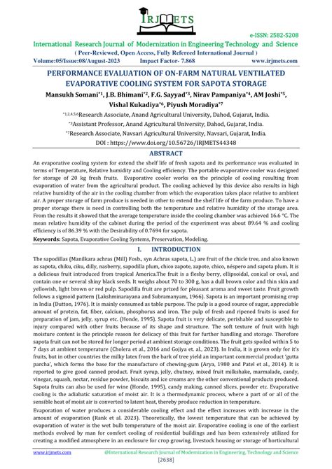 Pdf Performance Evaluation Of On Farm Natural Ventilated Evaporative Cooling System For Sapota