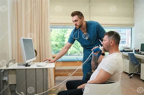 Adult Man Taking Spirometry Test In Presence Of Doctor Stock Image Image Of Examination Lung