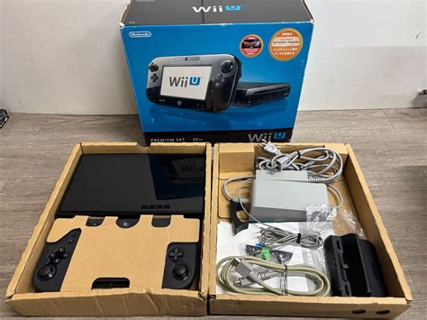 【やや傷や汚れあり】 Wiiu プレミアムセット クロ 32gb 動作品 本体 ゲームパッド アダプター 箱 付属 Nintendo