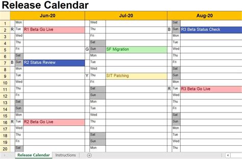 Release Calendar Excel Template Itsm Docs Itsm Documents And Templates