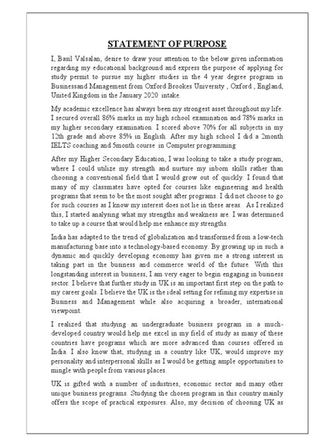 Statement Of Purpose Pdf Learning Knowledge