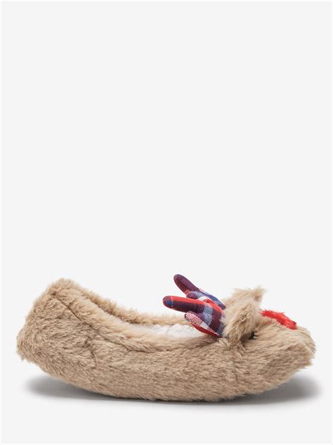 Brown Girls Novelty Festive Reindeer Ballet Slippers Shoe Size 13 To 4