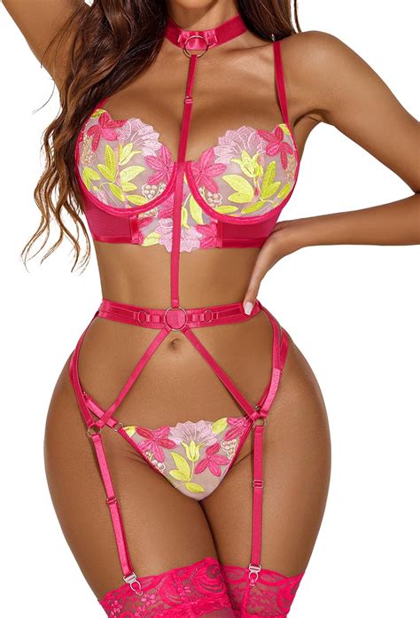 Avidlove Lingerie For Embroidered Lace Underwire Strappy Bra And Panty