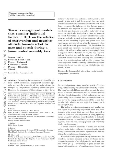 Pdf Towards Engagement Models That Consider Individual Factors In Hri On The Relation Of
