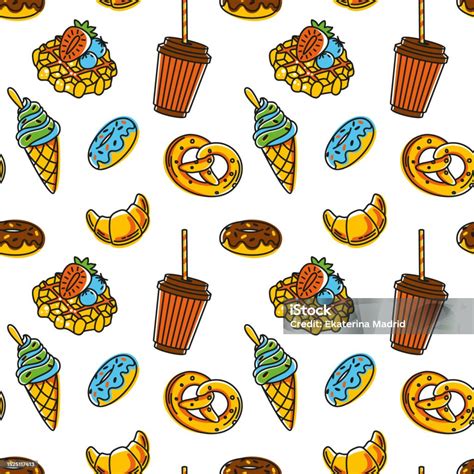 도넛 프레첼 크로와상 커피 아이스크림 및 기타 과자 카페테리아 메뉴 0명에 대한 스톡 벡터 아트 및 기타 이미지 0명