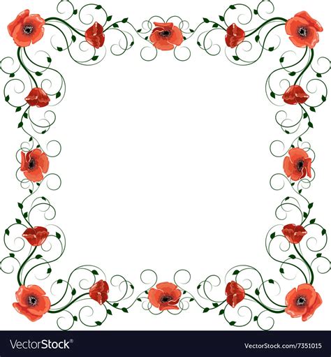 Delicate Frame With Red Poppies Isolated On White Vector Image