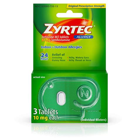 Zyrtec 10mg Cetirizine Hcl Antihistamine Tablets 3ct Travel Size