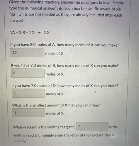 Solved Given The Following Reaction Answer The Questions