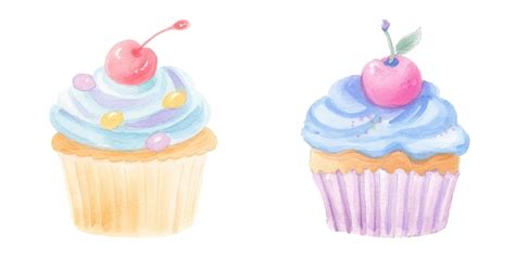Premium Vector Cupcake Topped Cherry Watercolor Vector Illustration 3