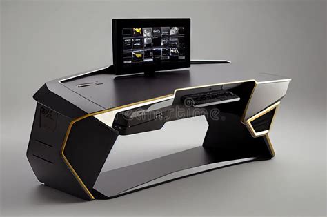 High Tech Gaming Desk With Sleek And Stylish Design Featuring Touch Screen Monitor And
