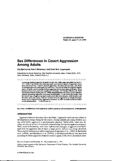 Pdf Sex Differences In Covert Aggression Among Adults