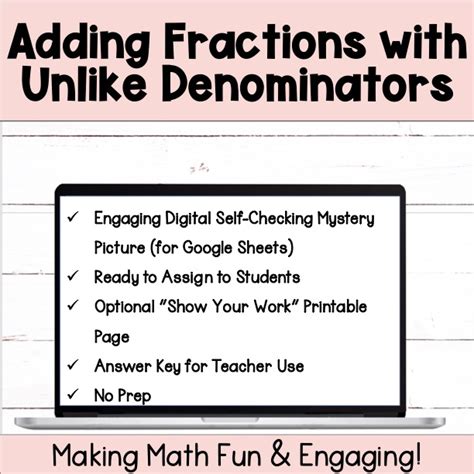Adding Fractions With Unlike Denominators Self Checking Digital
